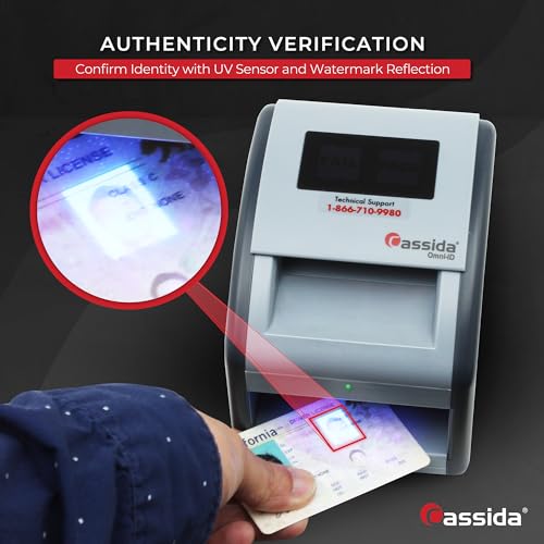 Cassida Omni-ID 2-in-1 Currency Counterfeit Detector with UV Identification Verification Lights β Bill Checker with Infrared, Magnetic and Ultraviolet Sensors - Easy to Read PASS/FAIL Display