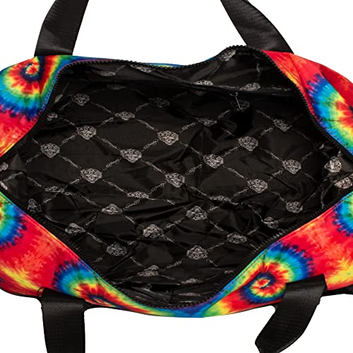 ED HARDY Unisex Black/Rainbow Skull Tatoo Print Nylon Duffle Bag With Adjustable Shoulder Strap