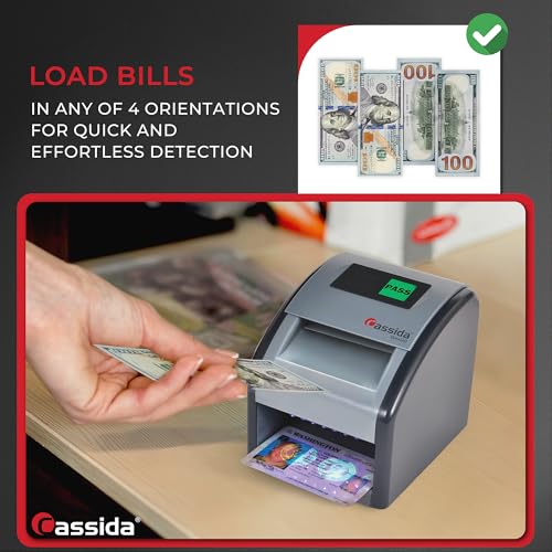 Cassida Omni-ID 2-in-1 Currency Counterfeit Detector with UV Identification Verification Lights β Bill Checker with Infrared, Magnetic and Ultraviolet Sensors - Easy to Read PASS/FAIL Display