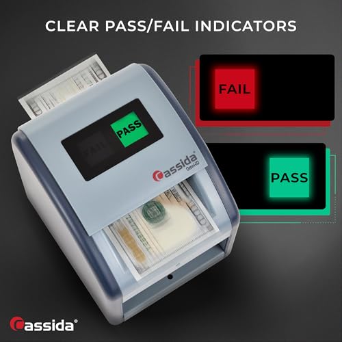 Cassida Omni-ID 2-in-1 Currency Counterfeit Detector with UV Identification Verification Lights β Bill Checker with Infrared, Magnetic and Ultraviolet Sensors - Easy to Read PASS/FAIL Display