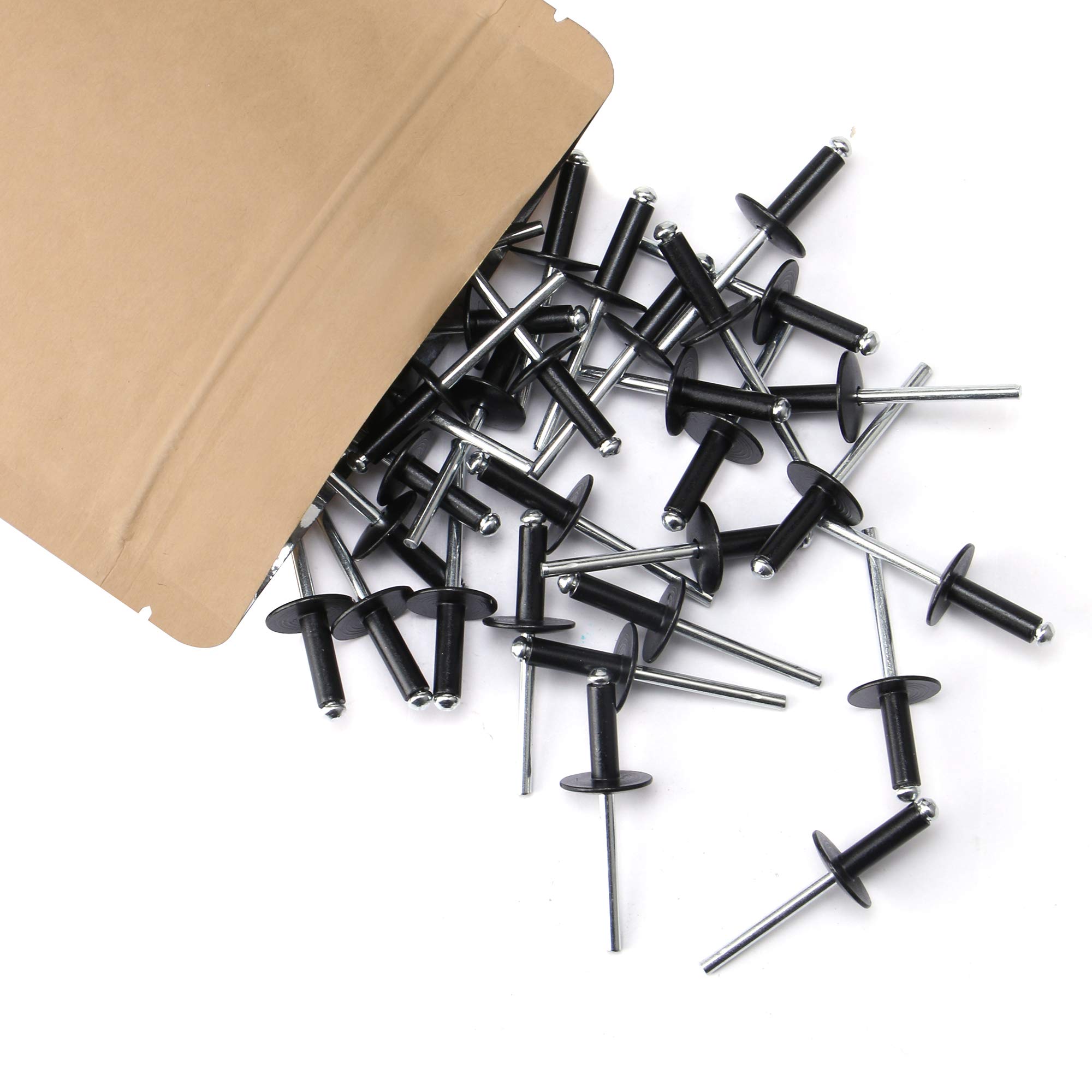 100pcs black Large Flange Blind Rivets, Aluminum, Flange Diameter 5/8" (16mm), Pop Rivets Assortment Kit Blind Rivet, 3/16" x 5/8", Grip Range (12-16mm)