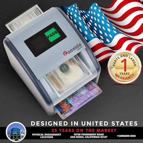 Cassida Omni-ID 2-in-1 Currency Counterfeit Detector with UV Identification Verification Lights β Bill Checker with Infrared, Magnetic and Ultraviolet Sensors - Easy to Read PASS/FAIL Display