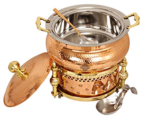 IndianArtVilla Steel Copper Chafing Dish with Sigdi Design Gel Fuel Stand, Buffet Warmer Serveware Party, 135 OZ