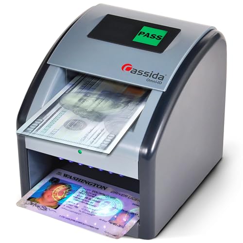Cassida Omni-ID 2-in-1 Currency Counterfeit Detector with UV Identification Verification Lights – Bill Checker with Infrared, Magnetic and Ultraviolet Sensors - Easy to Read PASS/FAIL Display