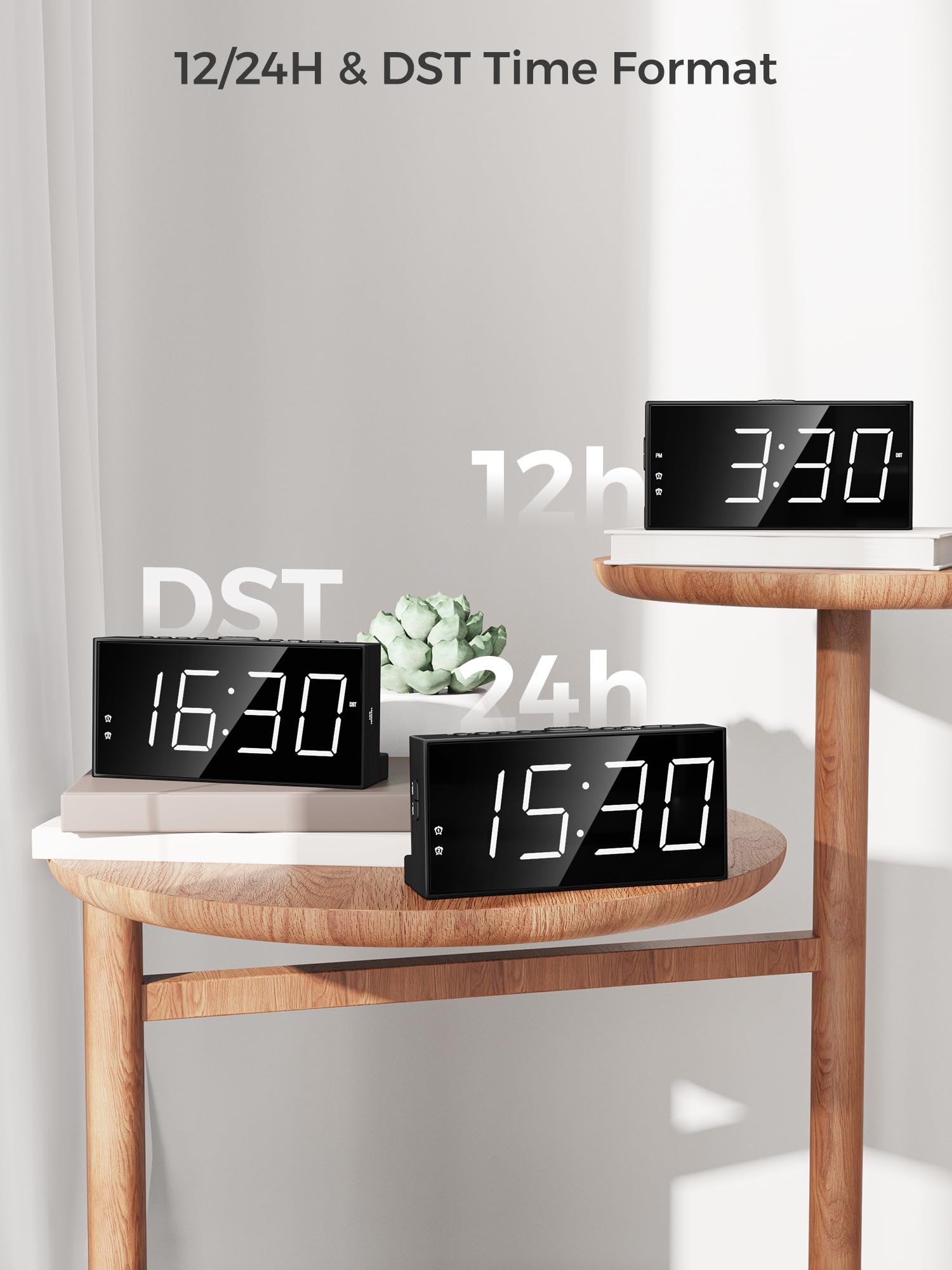 Alarm Clock for Bedroom, 2 Alarms Loud LED Big Display Clock with USB Charging Port, Adjustable Volume, Dimmable, Snooze, Plug in Simple Basic Digital Clock for Deep Sleepers Kids Elderly Home Office