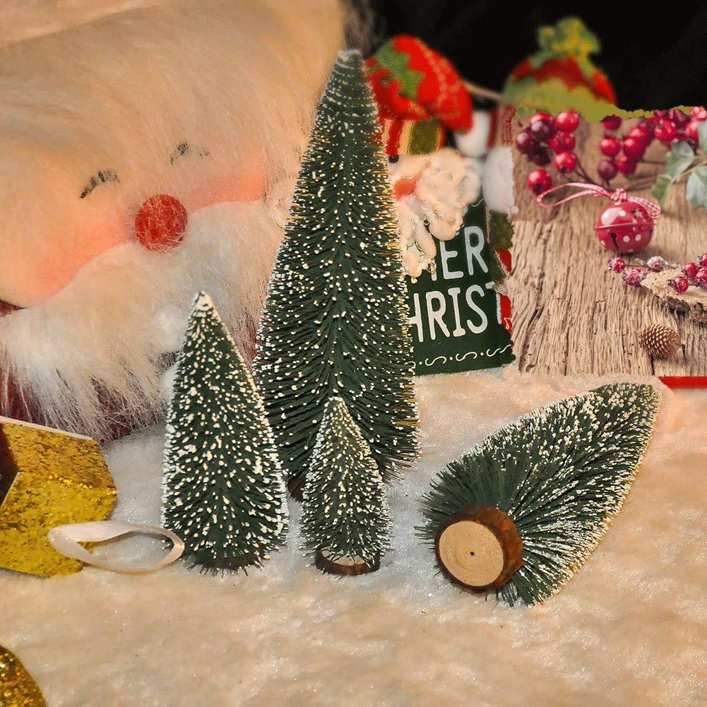ANLL Desktop Miniature Pine Tree,Small Tabletop Christmas Tree, Mini Sisal Trees with Wood Base Bottle Brush Trees Toppers Snow Ornaments for Crafts, Displaying Christmas Party Home Decoration