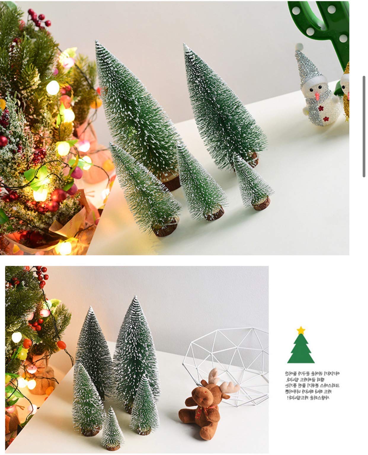 ANLL Desktop Miniature Pine Tree,Small Tabletop Christmas Tree, Mini Sisal Trees with Wood Base Bottle Brush Trees Toppers Snow Ornaments for Crafts, Displaying Christmas Party Home Decoration