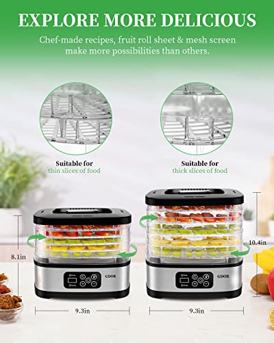 GDOR Food Dehydrator Includes Mesh Screen, Fruits Roll Sheet, Recipes, 5 Trays Dehydrator Machine with Temp Control & 72H Timer & LED Display, for Jerky, Fruit, Veggie, Herb, Dog Treat, BPA-Free