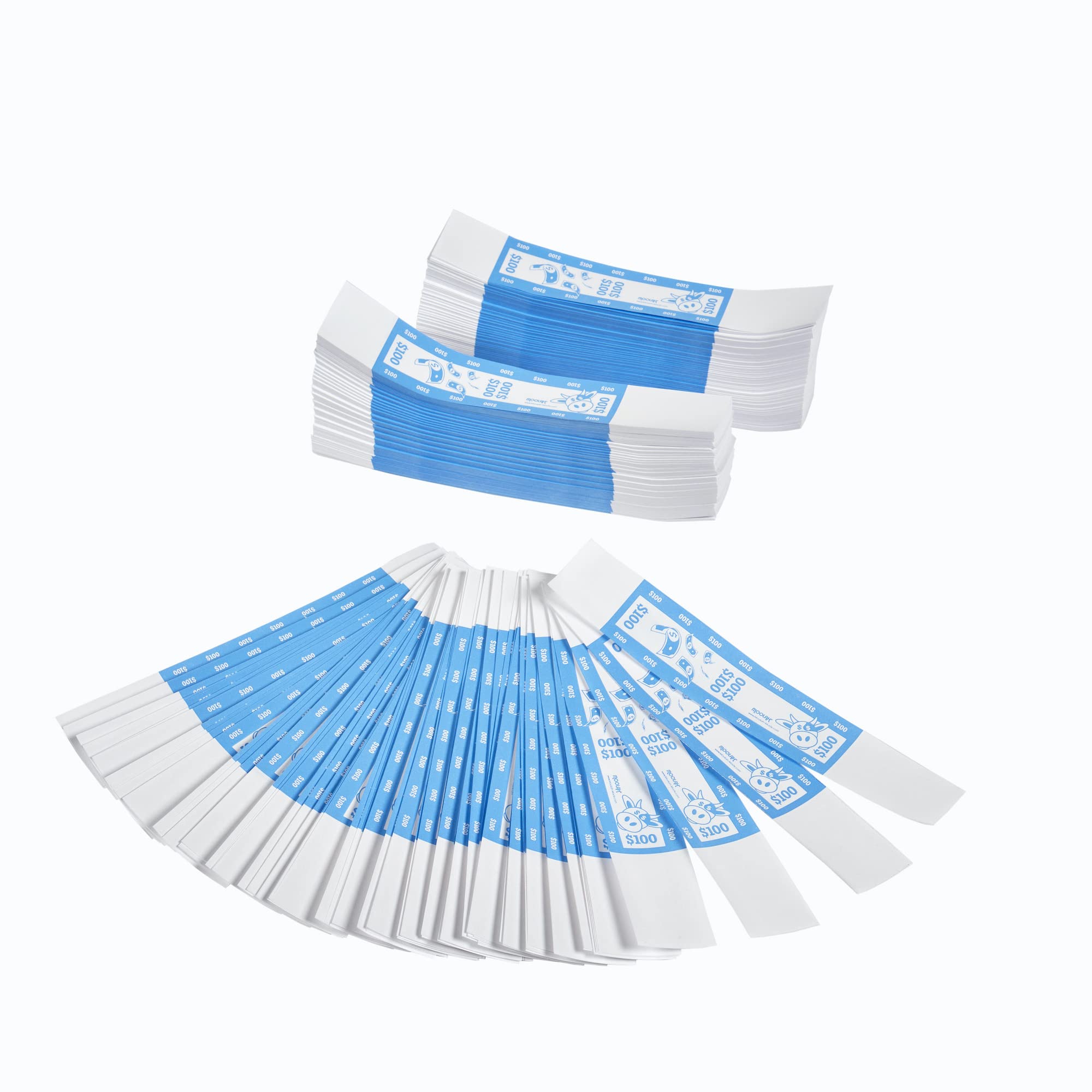 MOOLAH Self-Sealing Currency Bands, Blue, $100, Pack of 1000 (729200100)