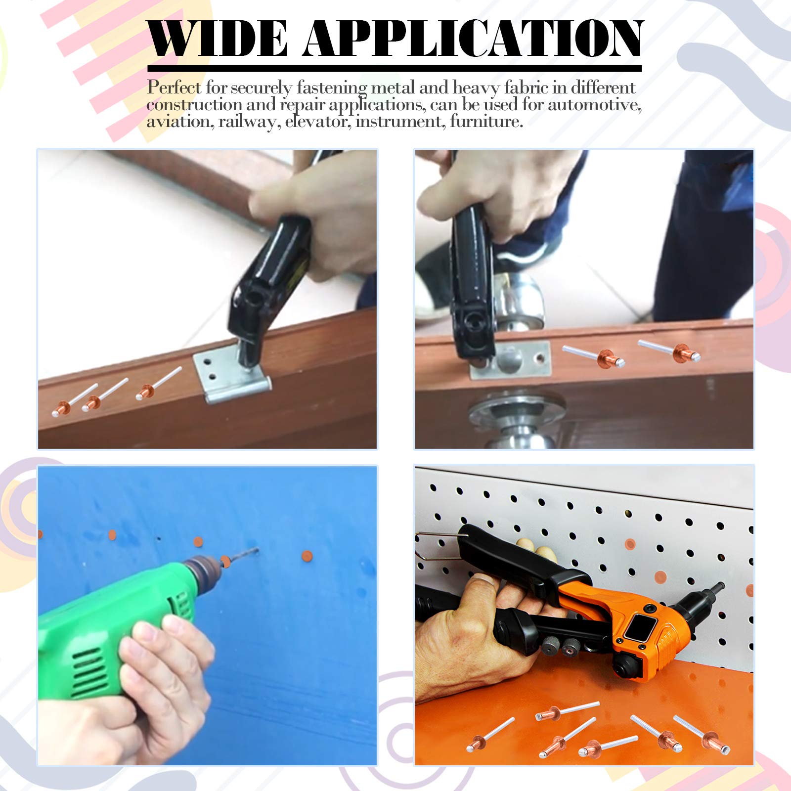 Glarks 120Pcs 6 Size Red Copper Blind Rivets Pop Rivets Assortment Set for Sheet Metal, Automotive, Railway, and Furnitures