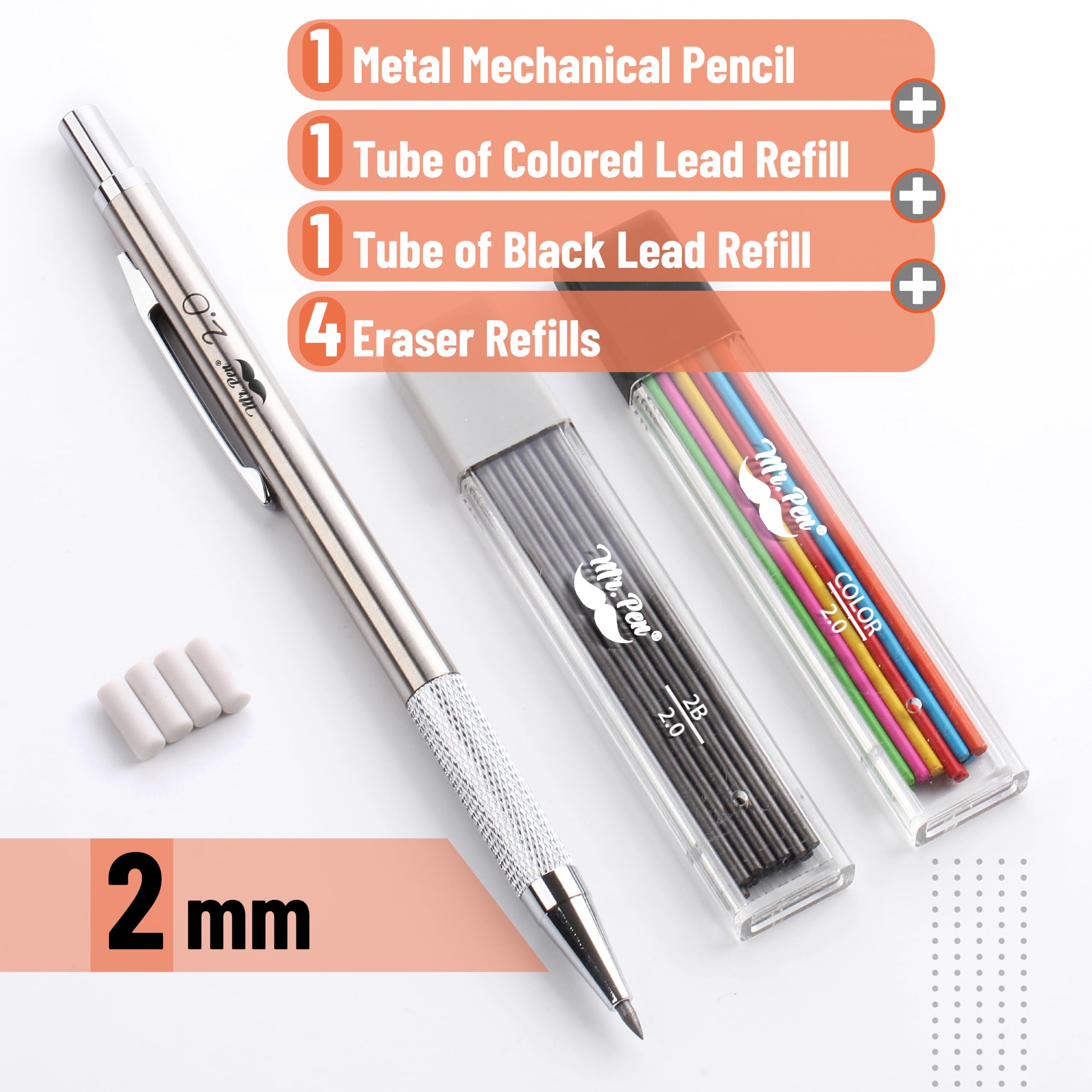 Mr. Pen- Mechanical Pencil, Metal, 2mm, Drafting Pencil, Metal Mechanical Pencils, Drawing Mechanical Pencils, Lead Holder, 2mm Mechanical Pencil, Mechanical Drawing Pencils, Thick Mechanical Pencil