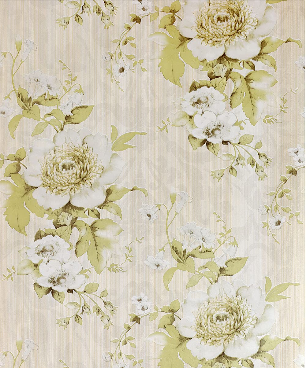 HDsticker Self Adhesive Vinyl Light Green Vintage Floral Shelf Liner Contact Paper for Kitchen Cabinets Dresser Drawer Table Furniture Walls Decor Removable 17.7x117 Inches