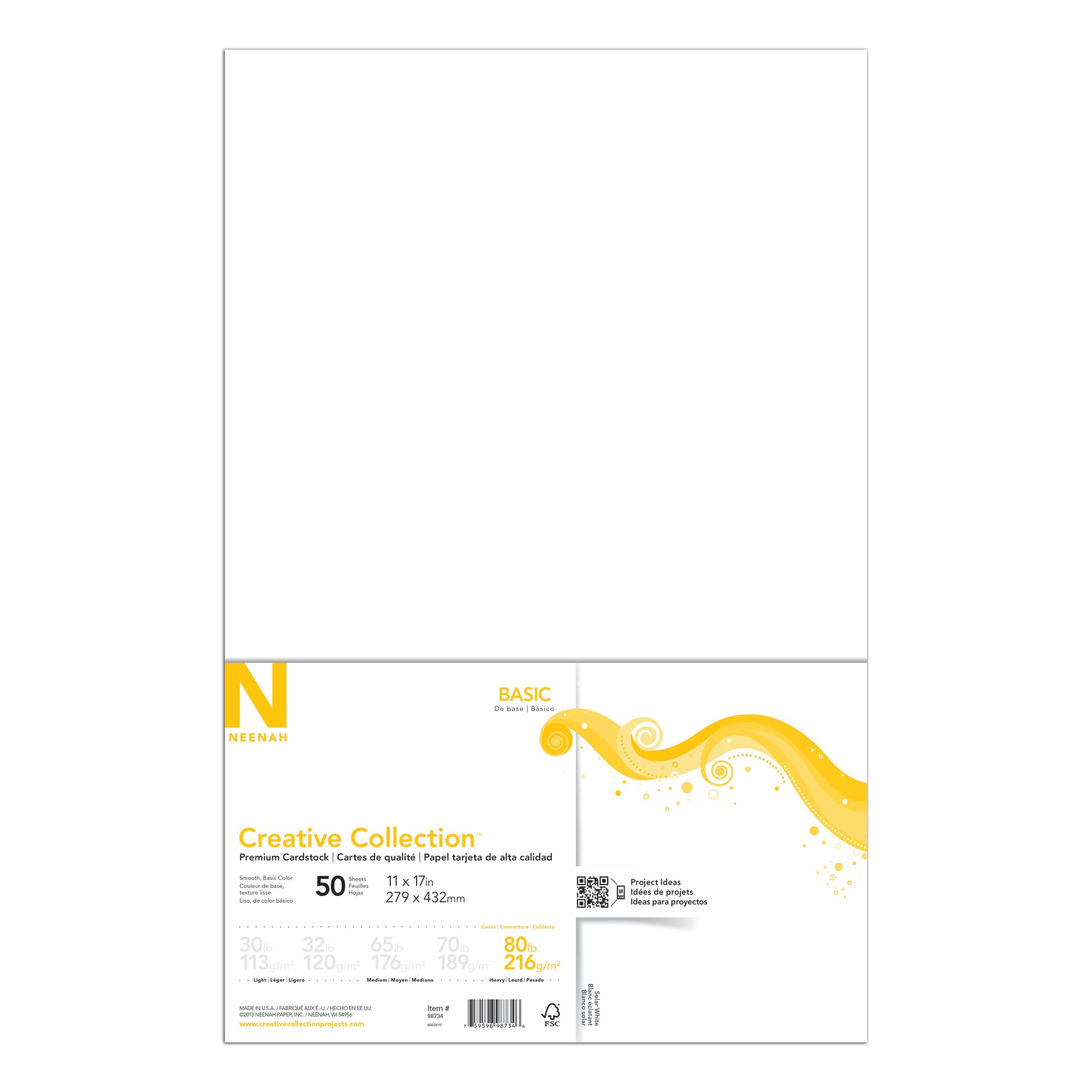 Neenah® Creative Collection™ Inkjet Or Laser Paper, Solar White, Ledger Size (11" x 17"), Pack Of 50 Sheets, FSC® Certified, 80 Lb, 94 Brightness
