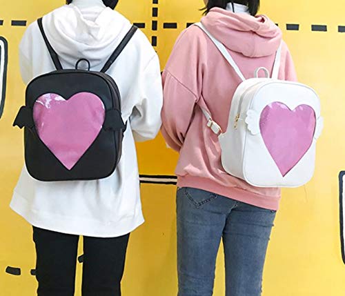 TOKYO-T Ita Bags Backpack Wing Heart Bag Transparent PU Leather Heart Lolita (White)