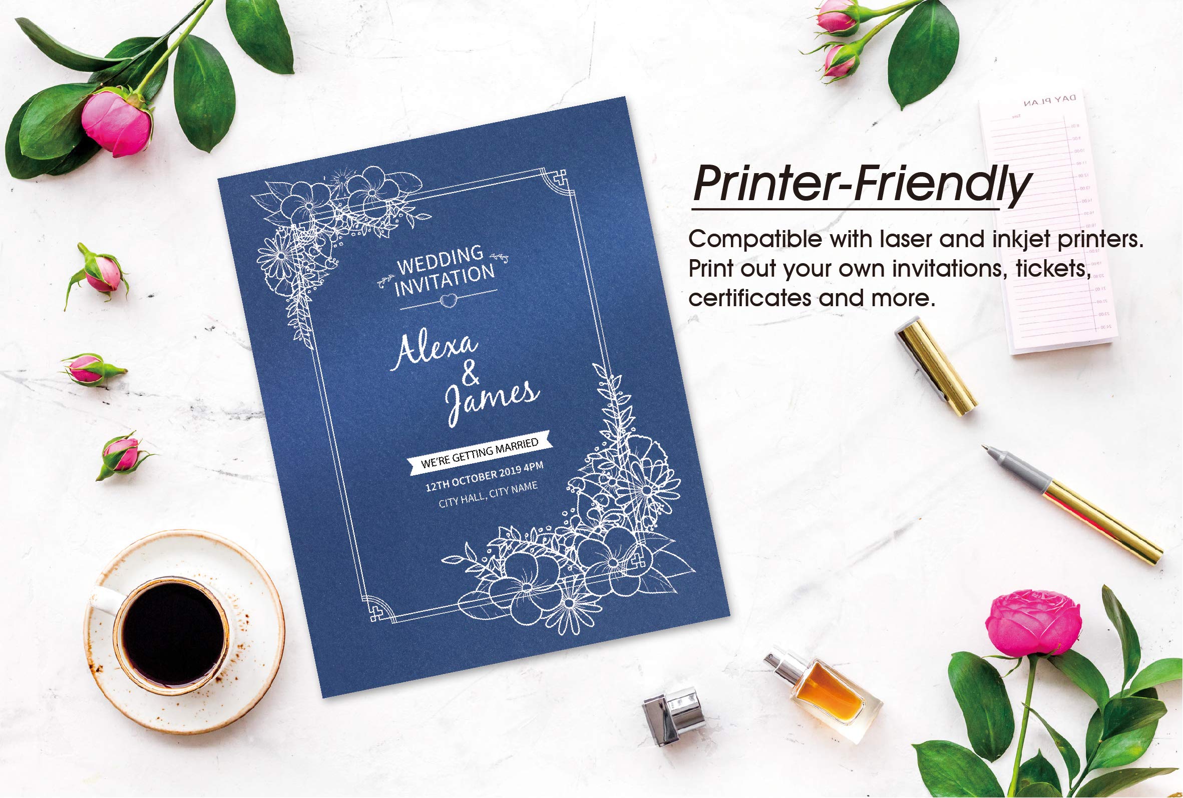 Navy Blue Shimmer Paper - 100-Pack Metallic Paper, 80 lb Text, Double Sided, Printer Friendly - Perfect for Weddings, Birthdays, Craft Use, Letter Size Sheets, 8.5 x 11 Inches