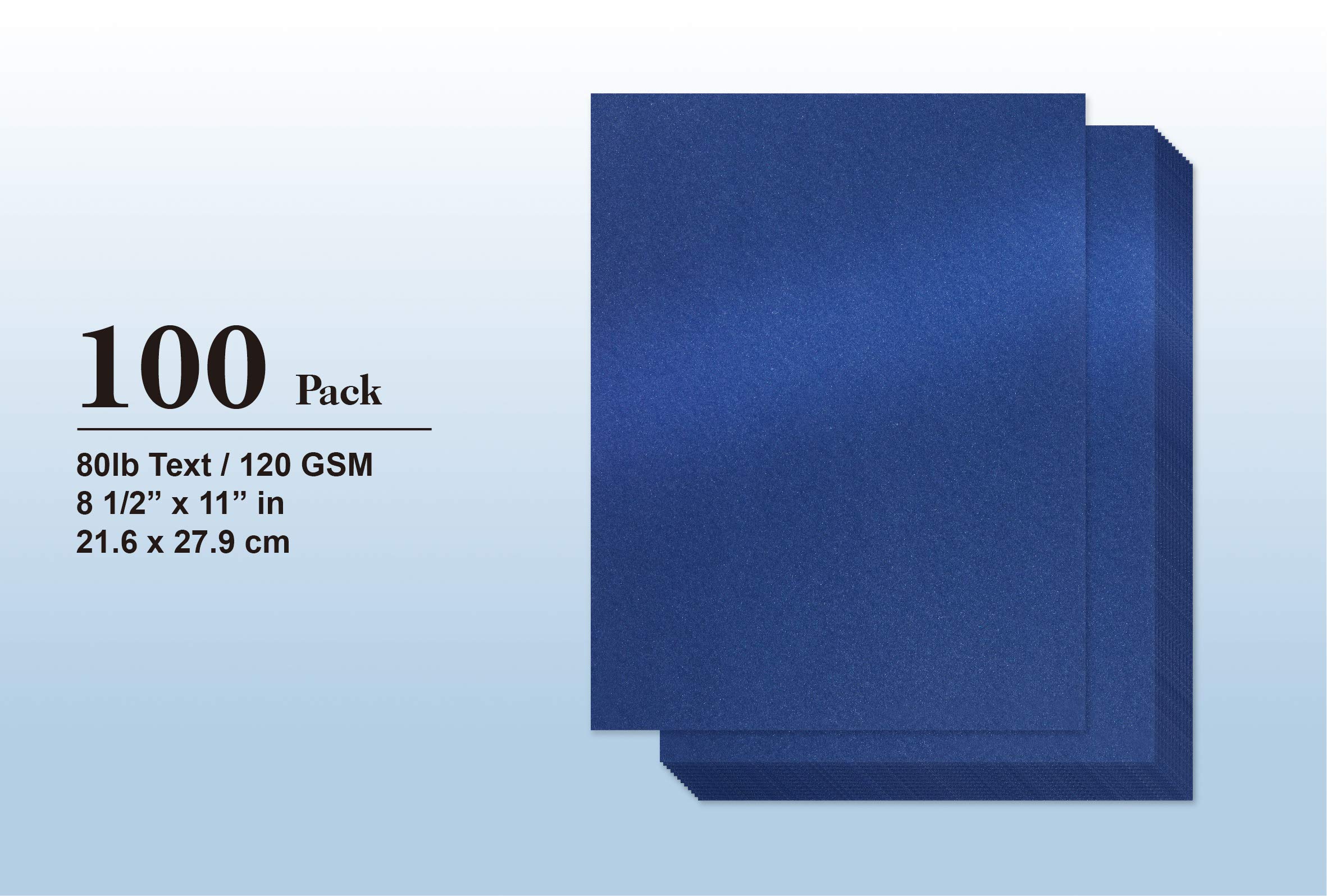 Navy Blue Shimmer Paper - 100-Pack Metallic Paper, 80 lb Text, Double Sided, Printer Friendly - Perfect for Weddings, Birthdays, Craft Use, Letter Size Sheets, 8.5 x 11 Inches