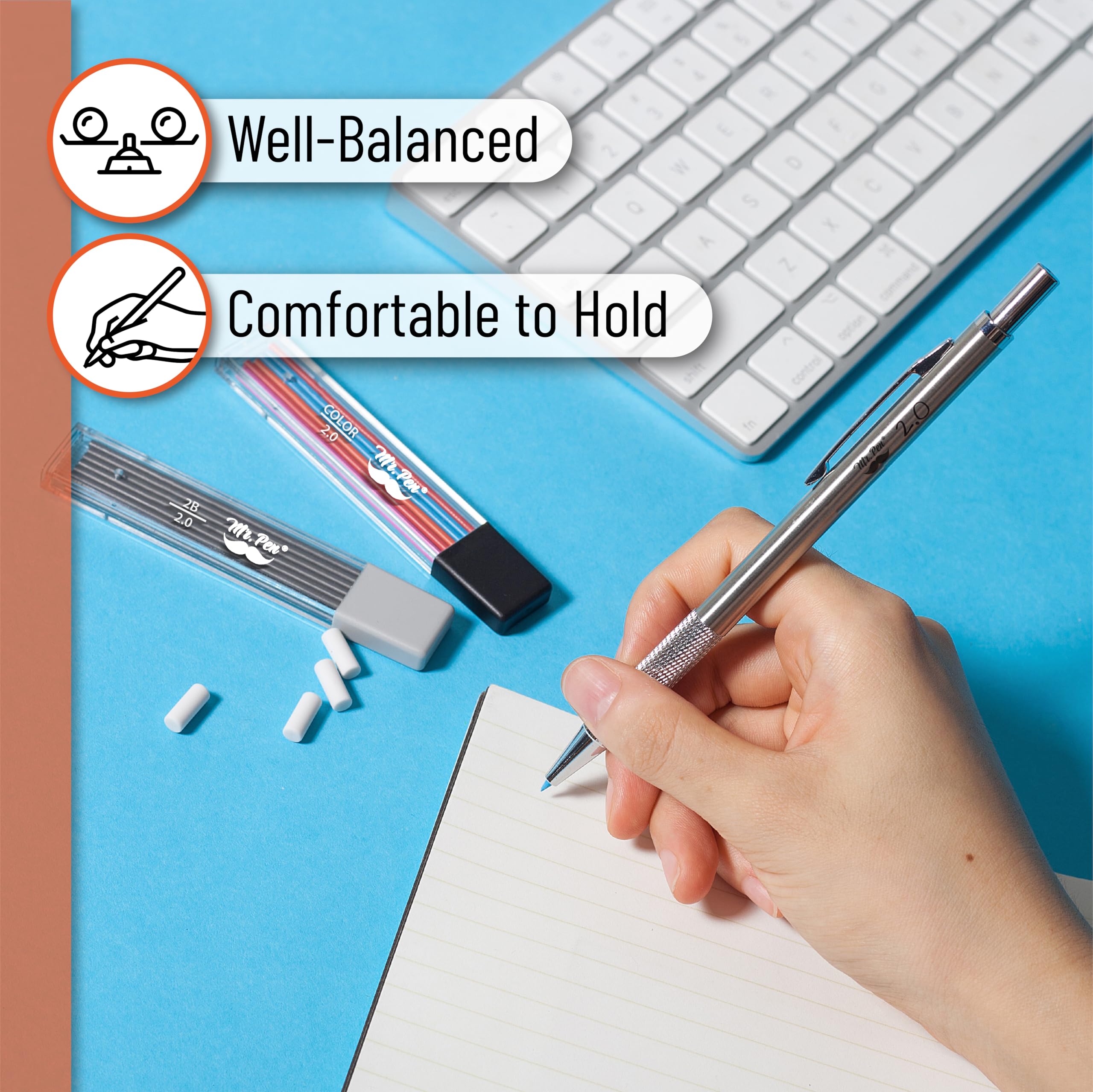 Mr. Pen- Mechanical Pencil, Metal, 2mm, Drafting Pencil, Metal Mechanical Pencils, Drawing Mechanical Pencils, Lead Holder, 2mm Mechanical Pencil, Mechanical Drawing Pencils, Thick Mechanical Pencil