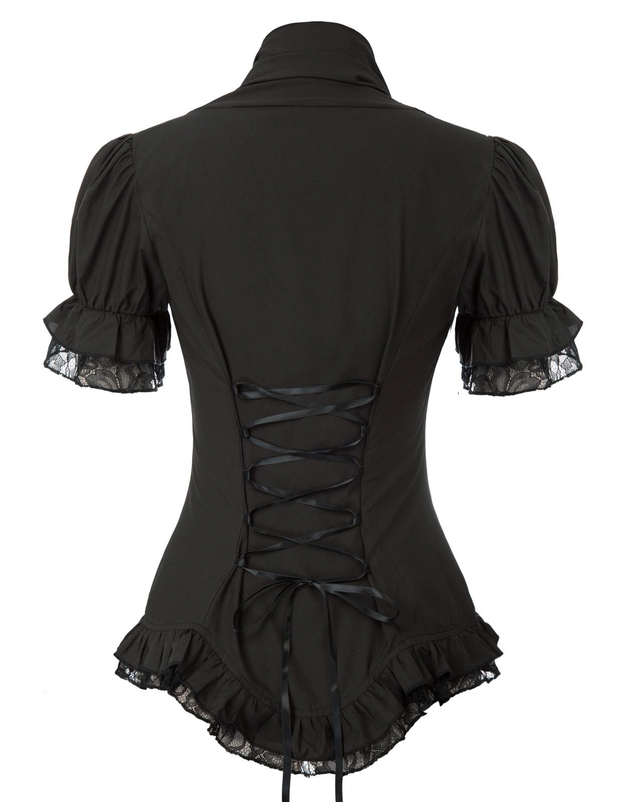 Scarlet Darkness Black Elegant Shirt Womens Steampunk Victorian Lace Up Blouse V Neck Short Sleeve Shirts Black L