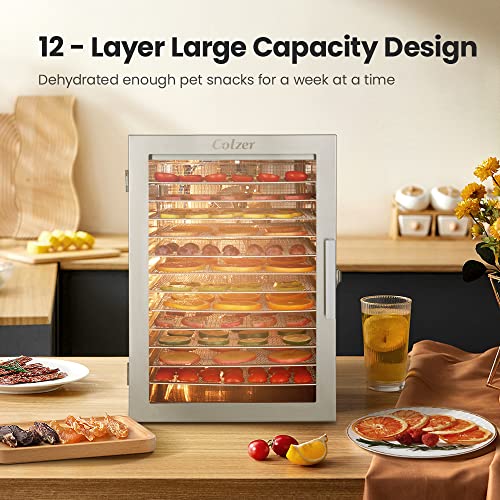 COLZER Food Dehydrator 12 Stainless Steel Trays, Food Dryer for Fruit, Meat, Beef, Jerky, Herbs, with Adjustable Timer and Temperature Control