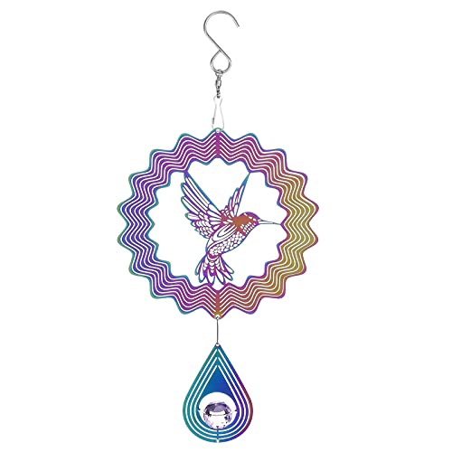 BusyLittleBee Hummingbird Wind Spinners Hanging for Yard and Garden Outdoor Decorations 3D Stainless Steel Metal Decor Outside Porch Patio Balcony Kinetic Sculpture Art Ornaments Small Whirligigs