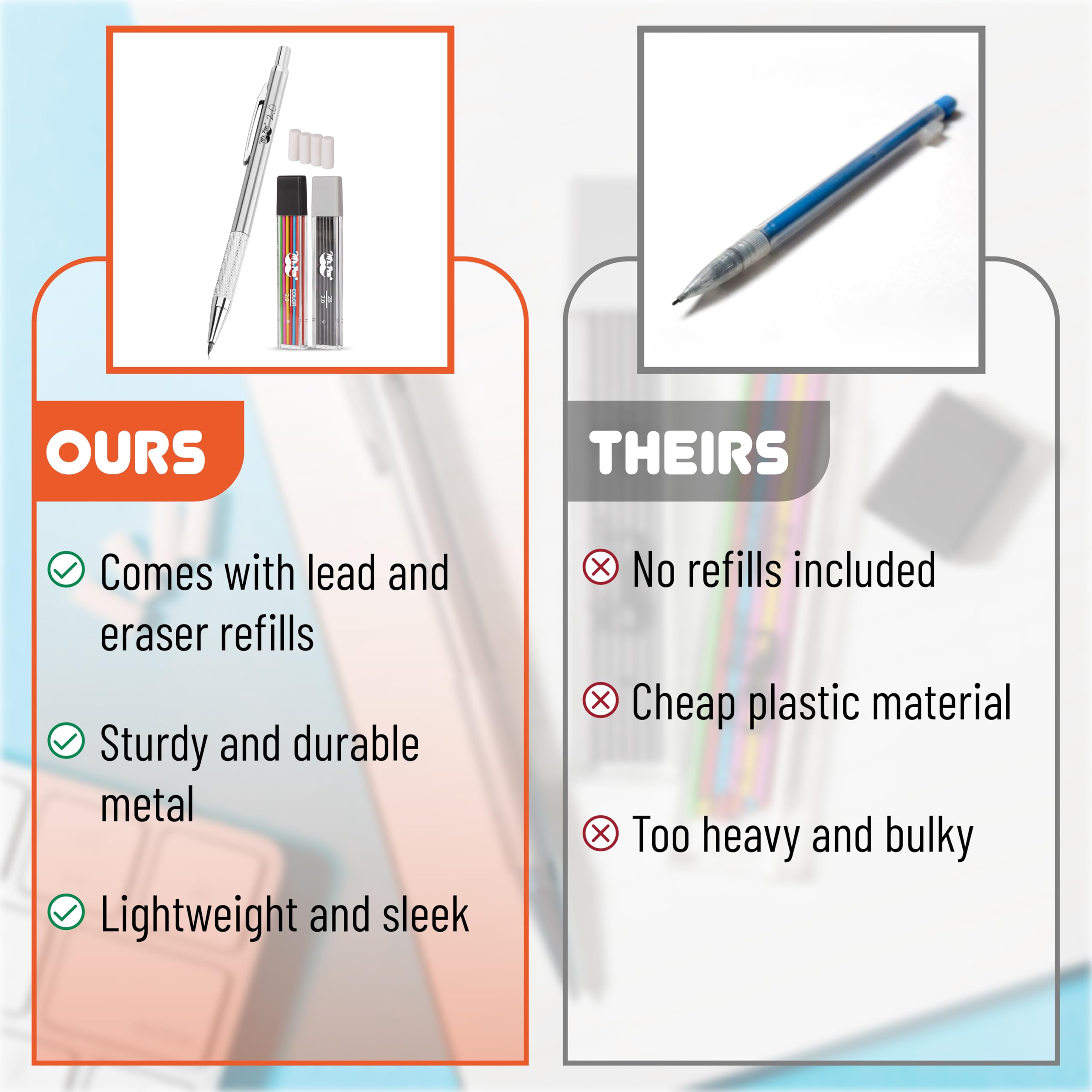 Mr. Pen- Mechanical Pencil, Metal, 2mm, Drafting Pencil, Metal Mechanical Pencils, Drawing Mechanical Pencils, Lead Holder, 2mm Mechanical Pencil, Mechanical Drawing Pencils, Thick Mechanical Pencil