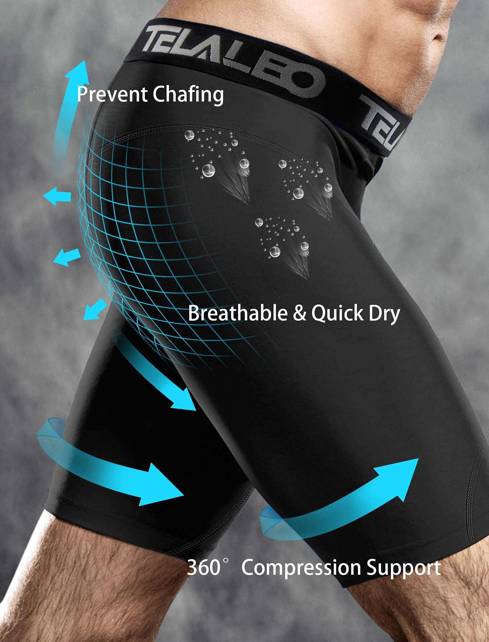 TELALEO 5 Pack Compression Shorts for Men Spandex Sport Shorts Athletic Workout Running Performance Baselayer Underwear Black/Double Blue/Double Gray XL