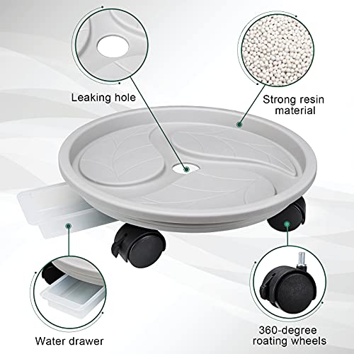 Tongzhi 3pcs 13inch Plant Caddy with Built-in Water Container and 4 Wheels, Garden Rolling Planter Trolley with Wheels, Plant Stand with 2 Lockable Wheels, Load Capacity 130 lbs
