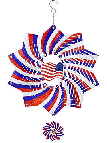 Wind Spinners Home Garden Decor, Patio Yard Backyard Outdoor Art Outside Decorations 3D American Flag Metal Stainless Steel Decoration 12"Wind Spinner Gifts for Lawn Hanging Pinwheels Crafts Ornaments