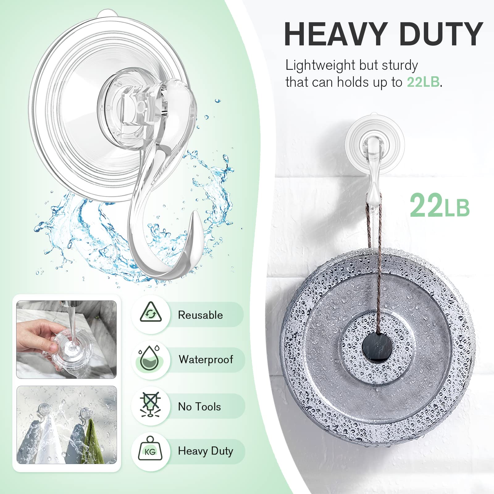 VIS'V Wreath Hanger, Large Clear Heavy Duty Suction Cup Wreath Hooks with Wipes 22 LB Removable Strong Window Glass Door Suction Cup Wreath Holder for Halloween Christmas Wreath Decorations - 2 Pcs