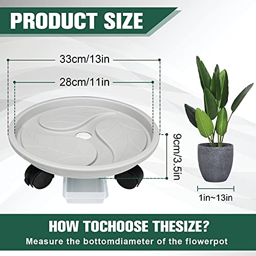 Tongzhi 3pcs 13inch Plant Caddy with Built-in Water Container and 4 Wheels, Garden Rolling Planter Trolley with Wheels, Plant Stand with 2 Lockable Wheels, Load Capacity 130 lbs