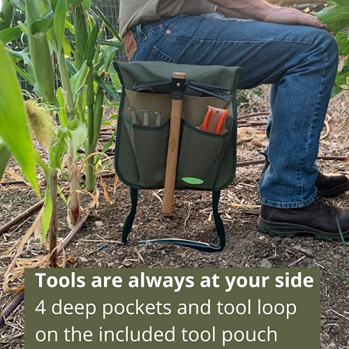 Truly Garden Upgraded Foldable Garden Kneeler and Seat - Includes Cultivator Hoe Garden Tool and Two Tool Pouches. Lightweight and Heavy Duty with Comfortable EVA Foam Pad