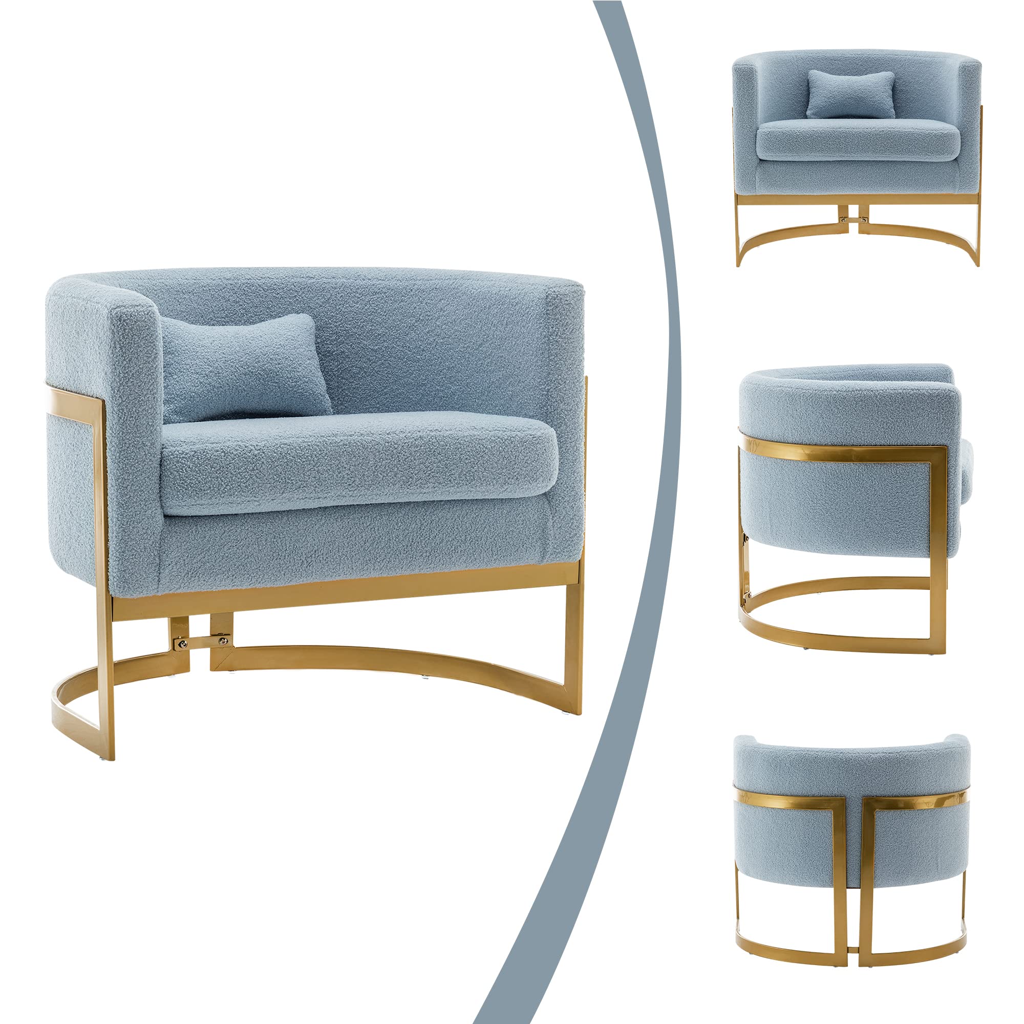 Apeaka Modern Teddy Accent Chair Boucle Arm Chair Living Room Chairs Upholstered Sofa Chair for Bedroom Office Club Barrel Chairs Light Blue