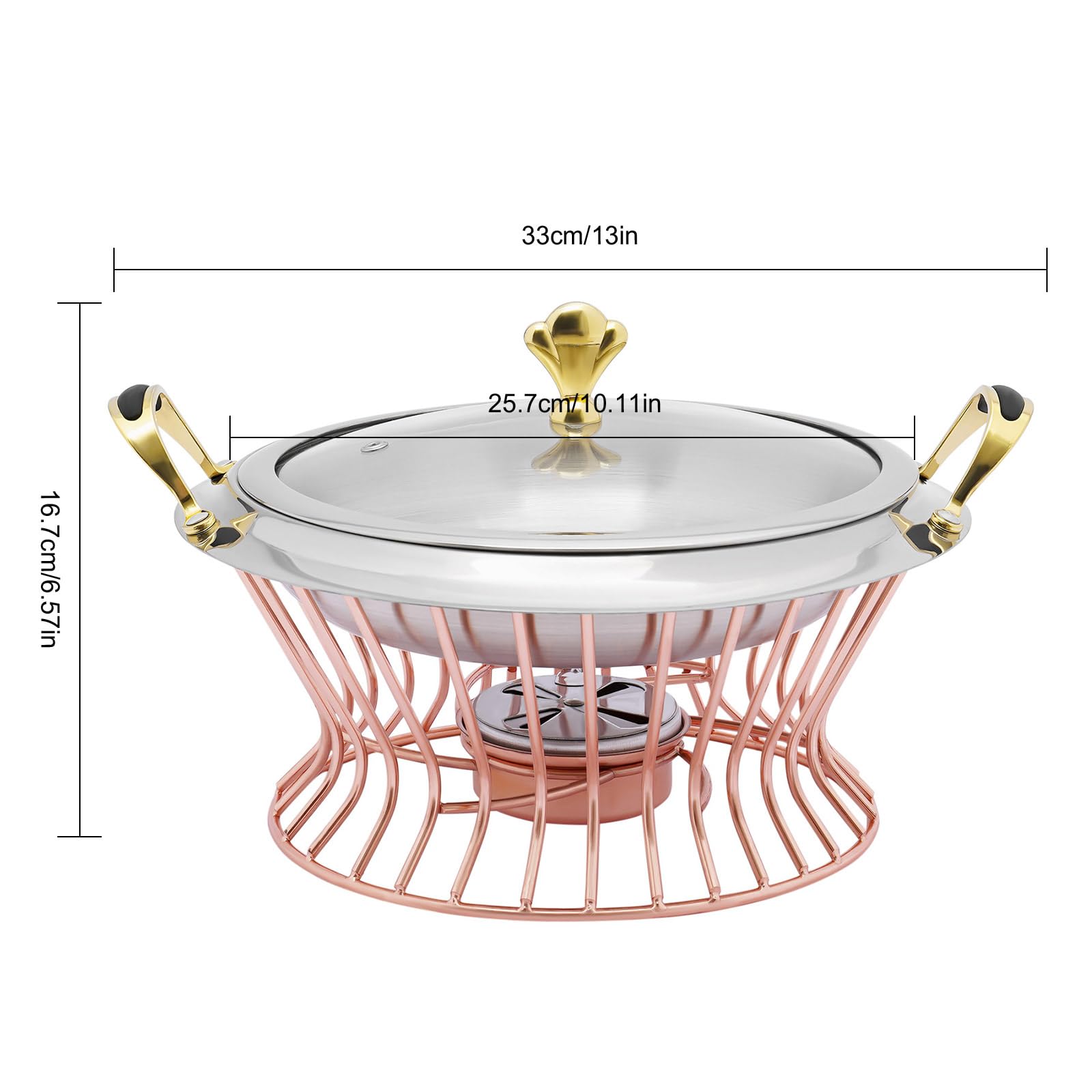 Round Stainless Steel Chafing Dish Buffet Catering Chafers Buffet Warmers with Fuel Holder for Hotels, Buffets, Restaurants (Red Copper)