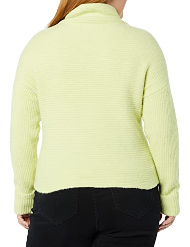 Daily Ritual Women's Cozy Boucle Horizontal Knit Long-Sleeve Mock Neck Sweater, Bright Olive Green, X-Small