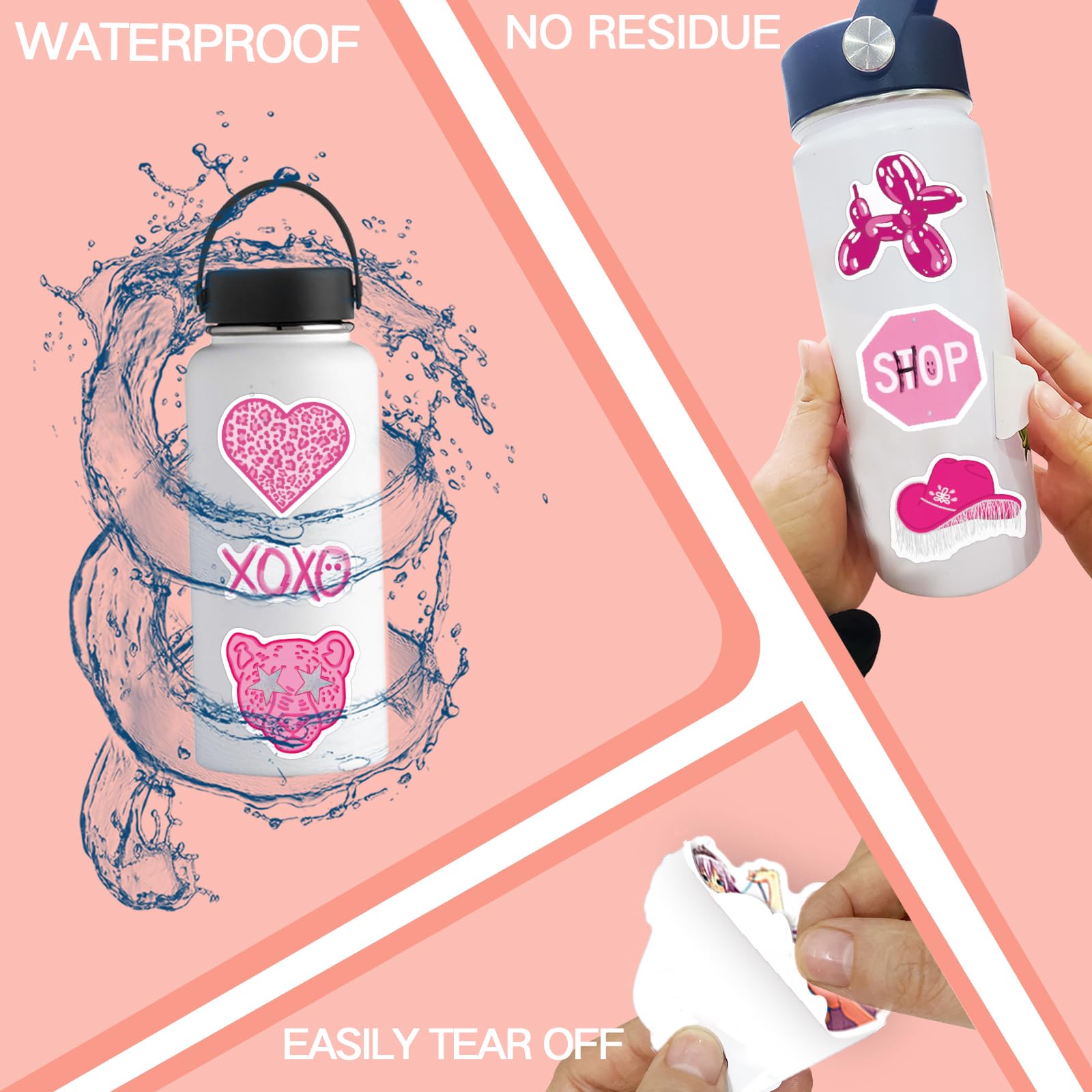 Pterosauria 100 PCS Preppy Stickers Pink Vinyl Waterproof Matte Modern Cartoon Stickers Pack for Bumper, Laptop, Water Bottle, Car, Phone, Hard hat