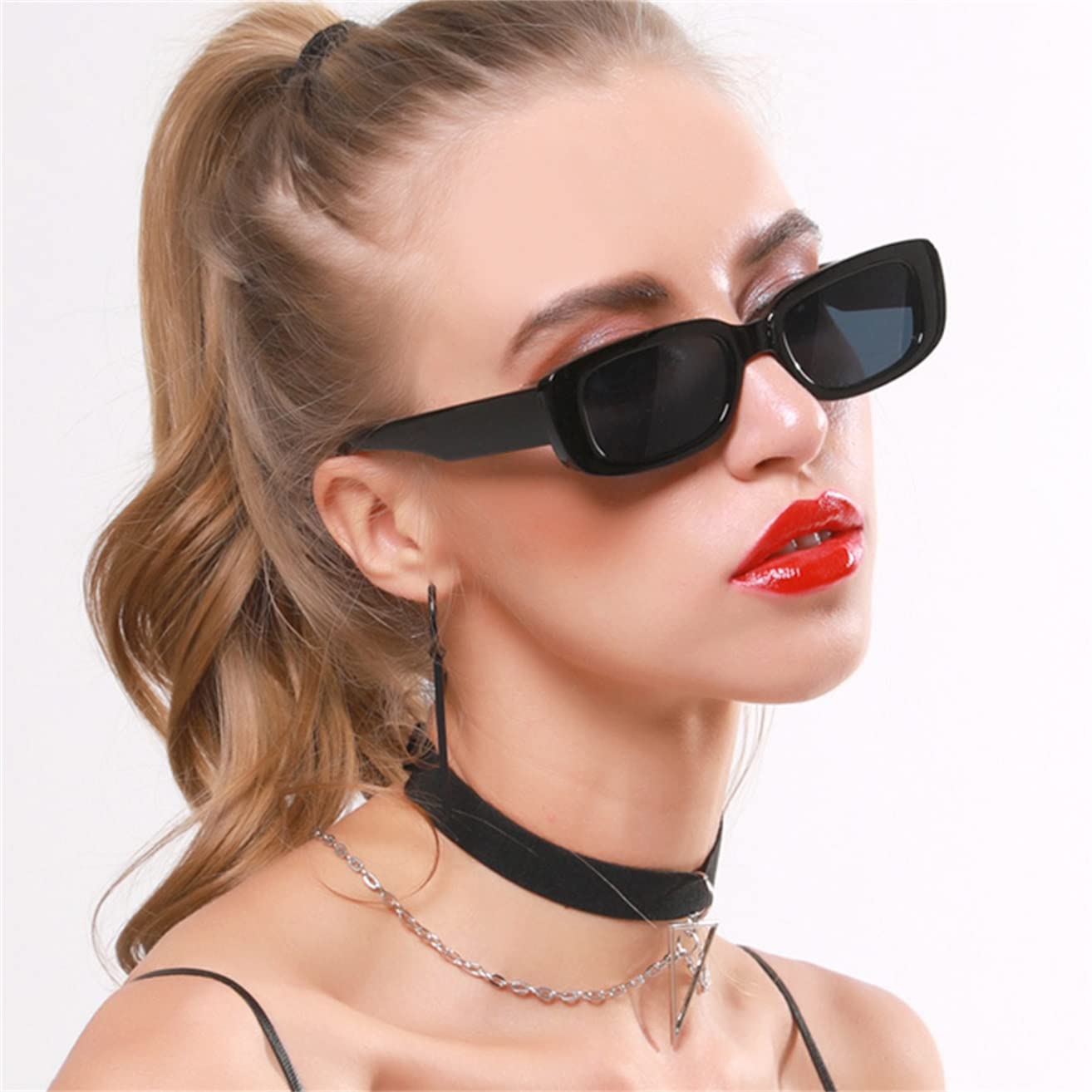 ADE WU Rectangle Sunglasses Women Men Vintage Retro 90s Glasses Narrow Black Tortoise Frame