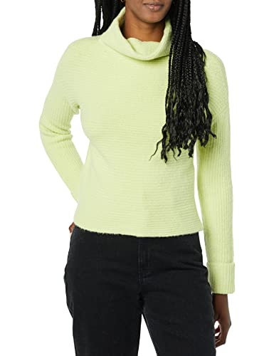 Daily Ritual Women's Cozy Boucle Horizontal Knit Long-Sleeve Mock Neck Sweater, Bright Olive Green, X-Small