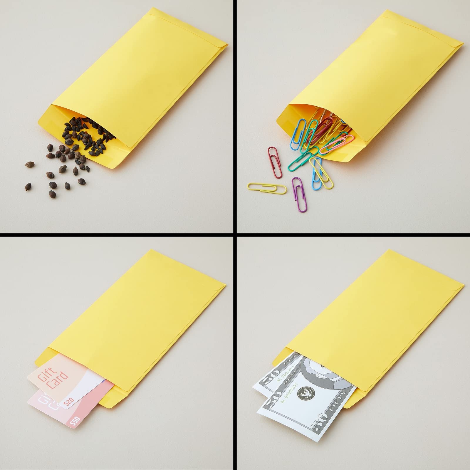 Okuna Outpost Money Envelopes for Cash, Payroll, Money Saving, Coins, Currency, 100GSM, Yellow (4 x 7 Inch) - 100 Pack