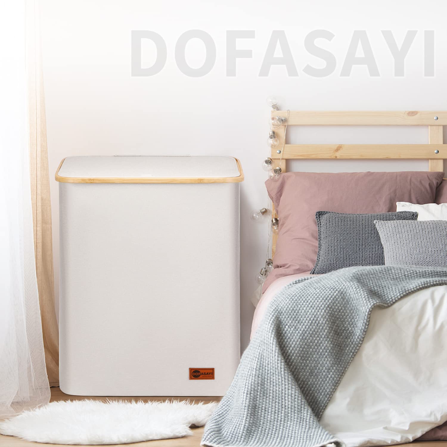 DOFASAYI 150L Laundry Basket With Removable Bag - Tall Hamper With Lid for Bathroom, Dorm - Beige