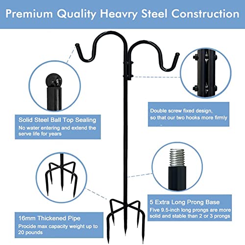 BYBAG Adjustable Double Shepherds Hook,94.5 Inch Tall Heavy Duty Hanging Stakes Two Sided Garden Pole for Bird-Feeder Lantern Plant-Hook Garden-Stake,Plant Stand Hanger for Outdoor Wedding Decor