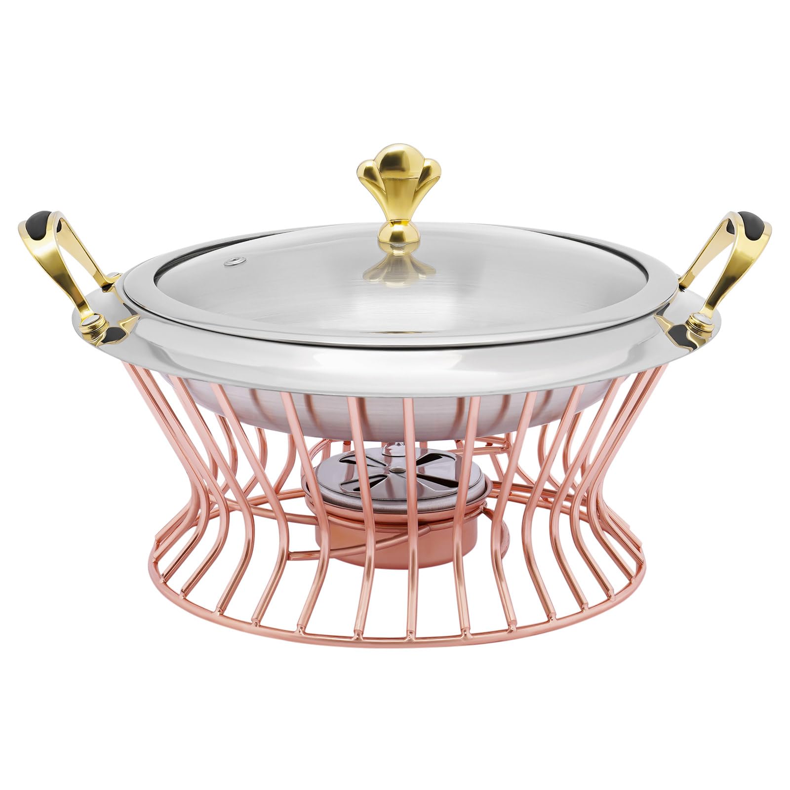 Round Stainless Steel Chafing Dish Buffet Catering Chafers Buffet Warmers with Fuel Holder for Hotels, Buffets, Restaurants (Red Copper)