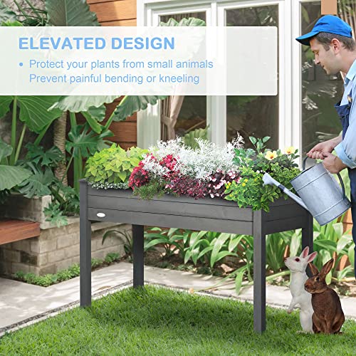 Outsunny 48" Raised Garden Bed, Elevated Wooden Planter Box with Draining Holes for Vegetables, Herb and Flowers Backyard, Patio, Balcony Use, Dark Gray
