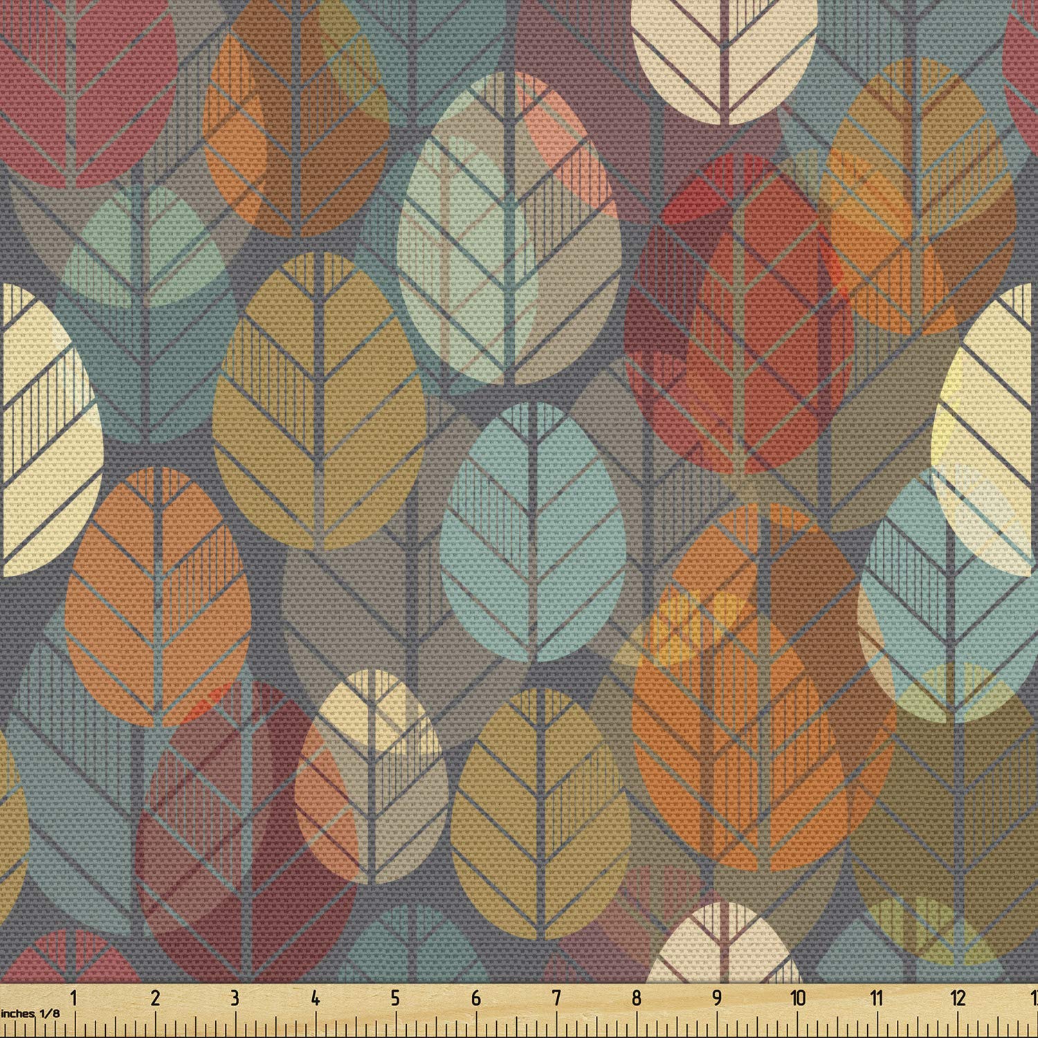 Ambesonne Autumn Fabric by The Yard, Colorful Round Leaves Art Seasonal Repetition Creative Nature Composition Art, Decorative Fabric for Sewing Hobby Upholstery and Home Accents, 1 Yard, Orange Brown