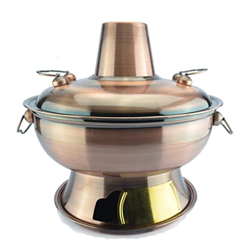 3.5l Stainless Steel Hot Pot Chafing Dish Beijing Traditional Charcoal Hotpot Cooker Picnic Cookware Chinese hot pot (Color : Red copper)
