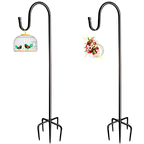 Shepherd Hook Plant Hangers Outdoor (76 inch) with 5 Prong Base, 2 Pack Adjustable Shepherd Hooks for Outdoor Garden Decor Hanging Bird Feeder Pole Plants Holders, Matte Black