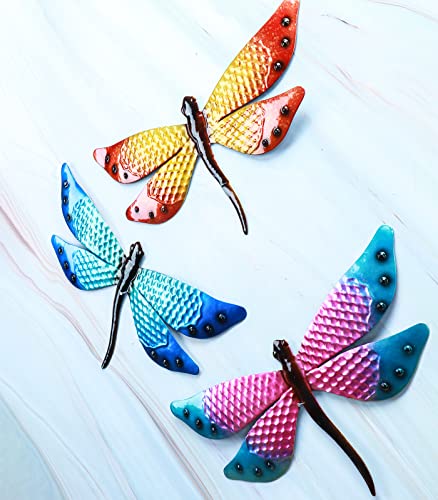 Cruis Cuka Metal Wall Décor Yard Art Cute Dragonfly Wall Sculptures Garden Decorations for Outside - Set of 3
