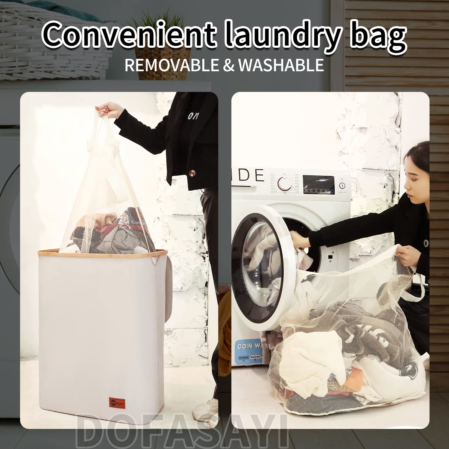 DOFASAYI 150L Laundry Basket With Removable Bag - Tall Hamper With Lid for Bathroom, Dorm - Beige