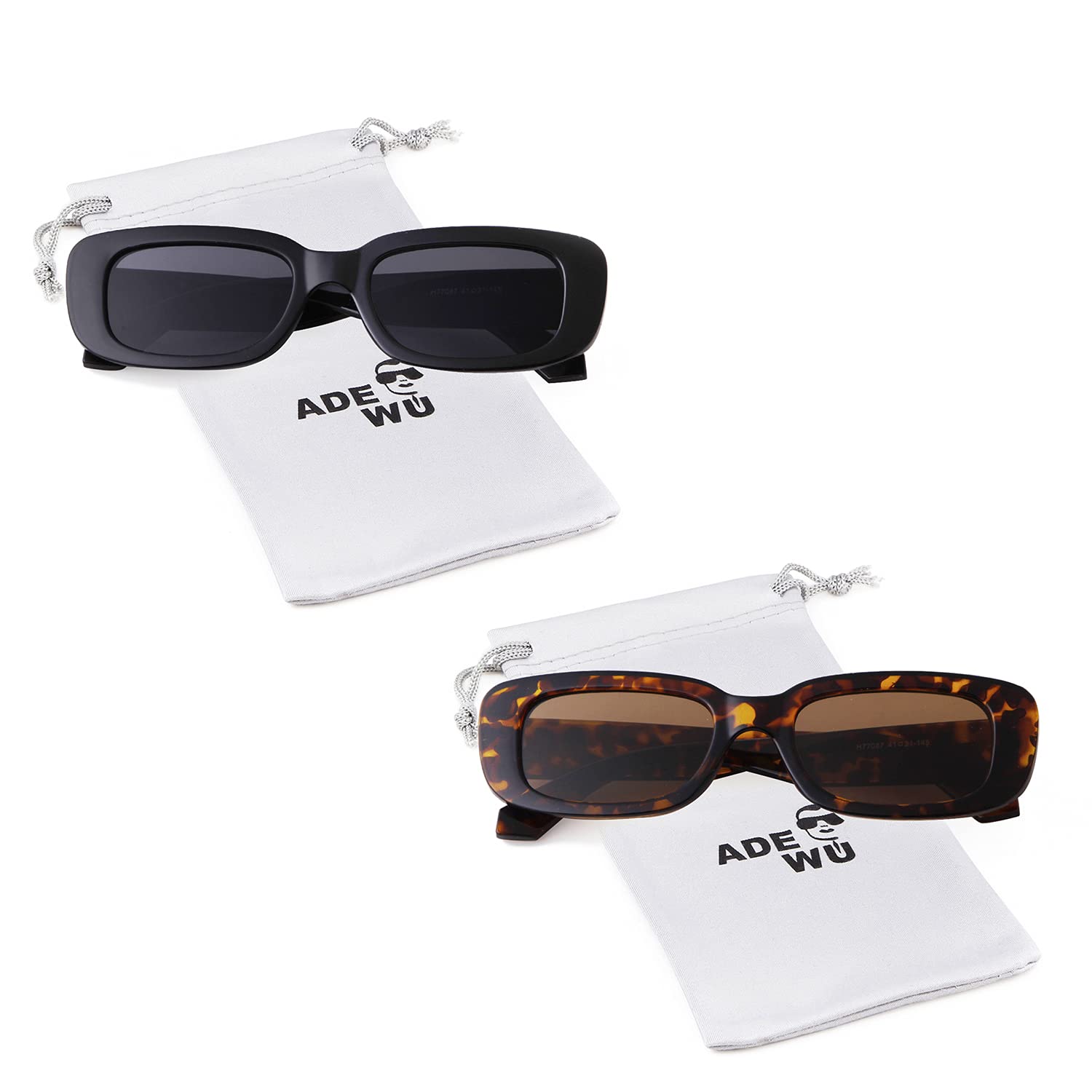 ADE WU Rectangle Sunglasses Women Men Vintage Retro 90s Glasses Narrow Black Tortoise Frame