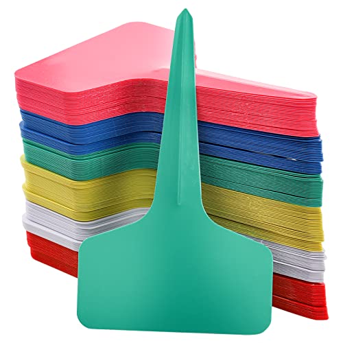 Foraineam 600 Pieces T-Type Plant Labels, 6 Colors Plastic Waterproof Plant Tags, Nursery Garden Labels Planting Seedling Stake Tags