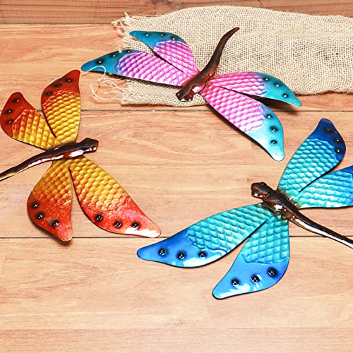 Cruis Cuka Metal Wall Décor Yard Art Cute Dragonfly Wall Sculptures Garden Decorations for Outside - Set of 3